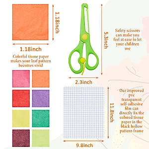 Containlol 12 Pieces Extra Large Thanksgiving Fall Leaves for Craft Suncatchers Kit Tissue Arts Fall Suncatchers 800 Tissue Paper Squares 12 PVC Contact Paper with Safety Scissor DIY Craft