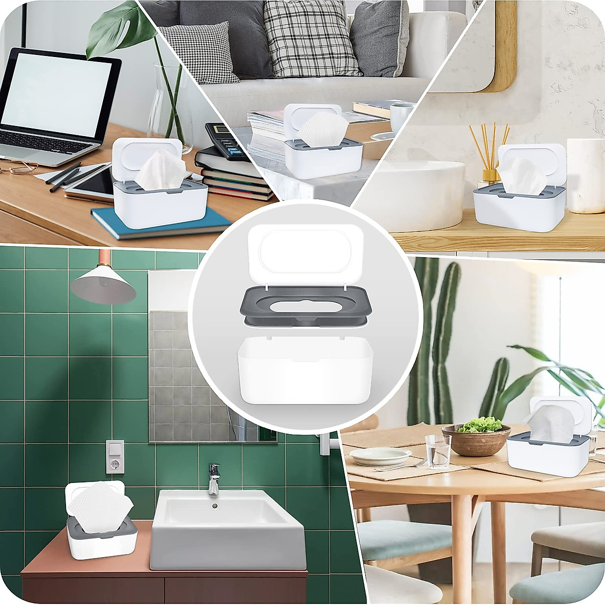 Baby Wipes Dispenser, Wipe Holder with 2 Pcs Portable Travel Wipes Container, Refillable Diaper Wipes Pouch with Lids and Sealing Design, Flushable Bathroom Storage Case Box