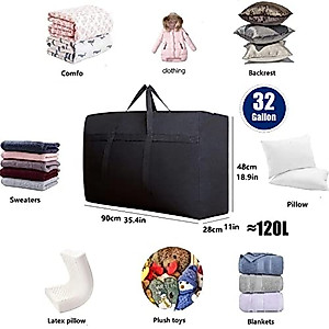 Evealyn Moving Bags Heavy Duty Extra Large 120L, Waterproof Luggage Storage Bags with Totes ,College Storage Bags Packing bags for Moving with Zippers for Clothes,Space Saving College Carrying Bag 2 Pack (Black)