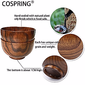 Cospring Handmade Wood Bowl, Mug, for Rice, Soup, Dip, Coffee, Tea, Decoration (4PCS Jujube Bowls, M: 4.5'' Dia x 2.6'' High)