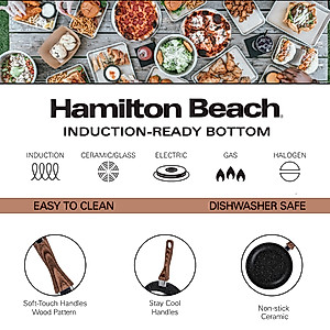 Hamilton Beach Fry Pan 10-Inch, Nonstick with Marble Coating, Wood like Soft Touch Handle, Non-Stick Granite Fry Pan Egg Pan Omelet Pans, Stone Cookware Chef's Pan, PFOA Free Induction Bottom