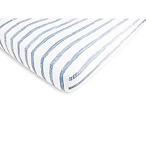 Amazing Baby Cotton Muslin Fitted Crib Sheet, Brushstroke, Denim