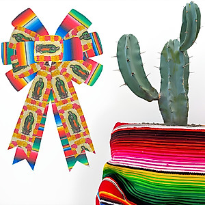 HIENAJ 2 Rolls 2.5 Inches 10Yards Mexican Cinco de Mayo Fiesta Ribbons Mexican Fabric Ribbons Serape Virgin Mary Ribbon for Mexican Fiesta Gift Wrapping Outdoor Hanging Party Decoration Supplies