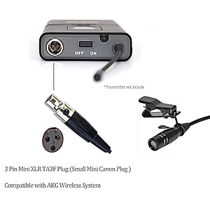 Sujeetec Lavalier Microphone Lapel Microphone Compatible with AKG Samson Wireless Transmitter - Unidirectional Condenser Mic - Mini XLR TA3F Plug