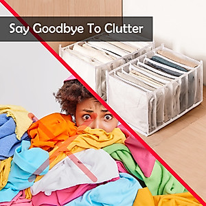 wardrobe clothes organizer | (2PCS) 7 Grids Foldable Visible closet organizers and storage | Portable Storage Containers for T-shirt, Legging, Skirts, Jeans, Kid Clothes |Washable drawer organizers for clothing storage (White）
