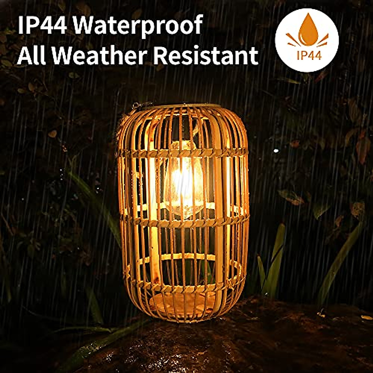Livinlarge Solar Lantern Outdoor Waterproof, Large Rattan Solar Lantern Outdoor Hanging with Handle, Natural Bamboo Solar Outdoor Lights with Edison Bulb for Garden Patio Yard Tabletop Decoration
