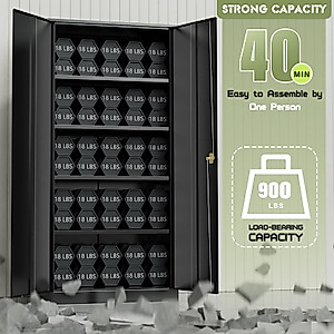 Betterland 72” Metal Storage Cabinet, Lockable File Cabinet with 2 Doors and 4 Adjustabble Shelves,Garage Storage Cabinets for Office, Warehouse, Home, (Black