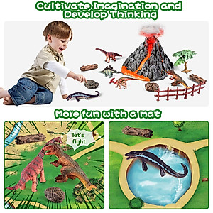 kramow Dinosaur Volcano Figures Toy with Mat, Mist-spouting Volcano Playset with Realistic Dinosaurs,Stone and Tree to Create a Dinosaur World Educational for Kids Boys Girls Age 3+