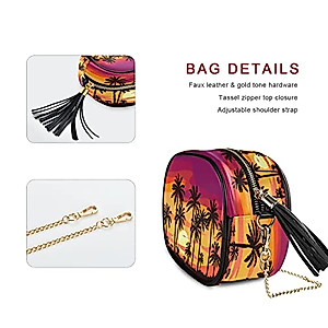 ALAZA Palm Trees Sunset PU Leather Small Women Crossbody Shoulder Bag Purse Wallet with Adjustable Chain Strap