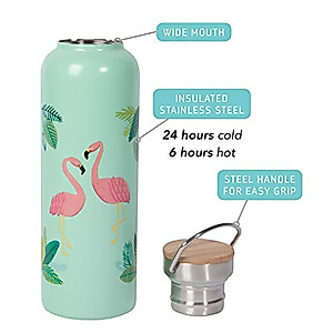 Now Designs Stainless Steel Water Bottle with Bamboo Lid, Mermaids - 18 oz Capacity