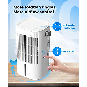 LATITOP Portable Air Conditioners Fan, Air Cooler Evaporative 180°Auto Rotation, 3 Wind Speed, 2-4H Timer, Mini Cooling Fan for Room Home Bedroom Office