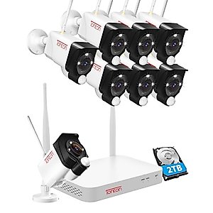 [Dual WiFi&2 Way Audio] Tonton Security Camera System Wireless,10CH 4K NVR with 2TB HDD,8PCS 3MP Outdoor Bullet Floodlight Cameras with PIR Sensor,AI Humanbody Detect,Color Night Vision,White(New)