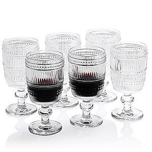 G Pearl and Ribbed Vintage Goblets, Iced Tea Goblets 10.5 oz. set of 6 Water Goblets Beverage Glass Set for Wine Soda Juice Drinking Glass with Stem, Perfect for Dinner Parties Bars Restaurants