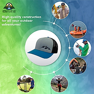 Apollo Cap Co. Trucker Cap - Embroidered Mountains & Trees Hat, Snapback Heather Grey