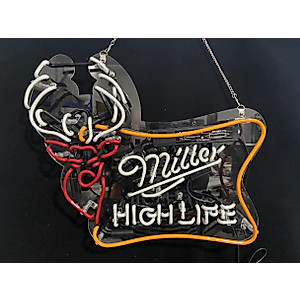 ZZYA Next Day Shipping from US, 17x14 inch Miller High Life Neon Signs Real Glass, Beer Bar Glass Wall Party Birthday Bedroom Decoration Gifts (Miller Life, 17 inch/42cm Frame Widest Point) (RT082)
