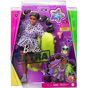 Barbie Extra Doll & Accessories with Long Pigtails & Rainbow Hair Ties in Shorts & Furry Shrug with Pet Pomeranian