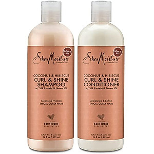 Shea Moisture Shampoo and Conditioner Set, Coconut & Hibiscus Curl & Shine, Curly Hair Products with Coconut Oil, Vitamin E & Neem Oil, Frizz Control, Family Size, 16 Fl Oz Ea
