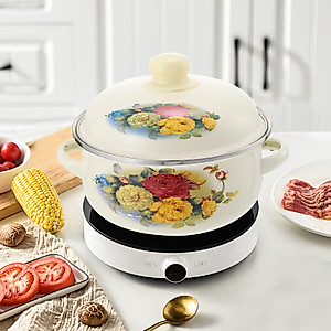 Angoily Enamel Soup Pot Round Covered Stockpot Nesting Prep Bowls Prepping Bowls Casserole Dish Ceramic Saucepan with Lid Nonstick Stock Pot Kitchen Stew Pot Pasta Ceramics Porcelain Pot