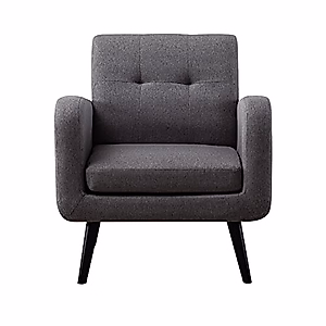 Accent Chairs for Living Room, Living Room Chairs, Mid Century Modern Fabric Chairs, Arm Chairs, Dark Gray, Set of 1