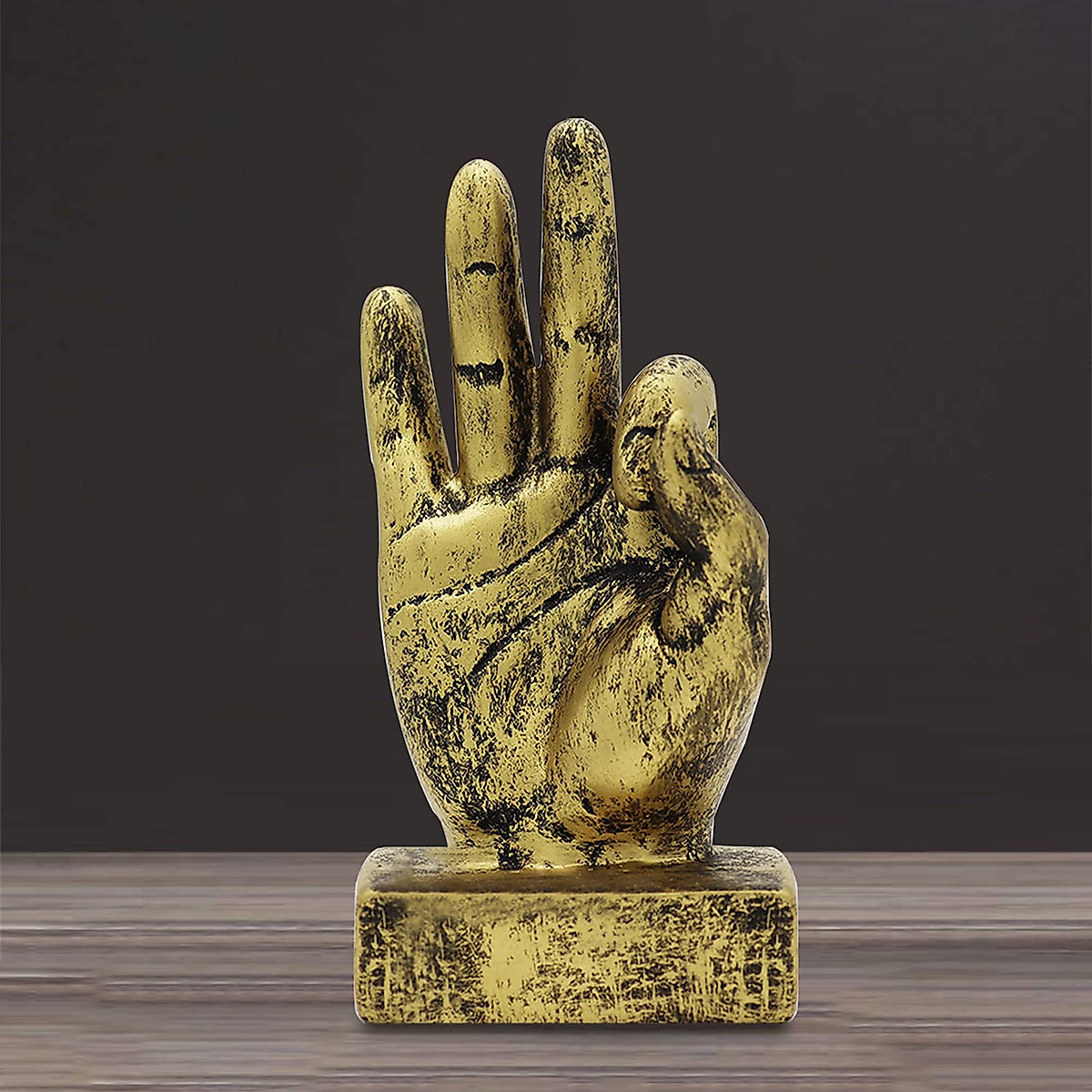 aboxoo Hand Finger Gesture Desk Statues Fingers Sculpture Creative Home Living Room Cabinet Shelf Decoration (OK Gesture in Bronze)