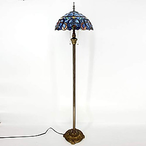 WERFACTORY Tiffany Floor Lamp Blue Purple Cloudy Stained Glass Standing Reading Light 16X16X64 Inches Antique Pole Corner Lamp Decor Bedroom Living Room Home Office S558 Series