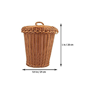 Cabilock Woven Storage Basket Trash Can Wastebasket Bedroom Woven Trash Can with Lid Garbage Bin Rubbish Paper Storage Container for Home Bathroom Kitchens