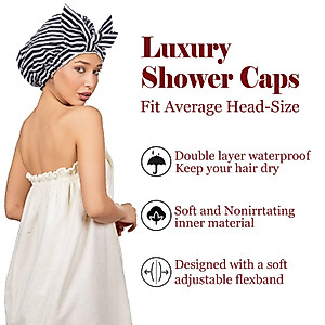 2 PCS Shower Caps for Women Resuable Waterproof Adjustable Shower Caps with Bowknot Hair Bath Cap for Natural Hair