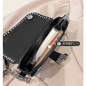 PURFANREE Women Studded Saddle Shoulder Bag Shining Rhinestone Clutch Purse Underarm Handbag Satchel Rivet Crossbody Bag