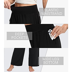 OLIKEME Womens Yoga Sweatpants Wide Leg Loose Casual High Waist Workout Lightweight Joggers Pants Plus Size (Black-L)