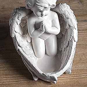 Kneeling Angel Tealight Holder, Prayer Cherub Angel Statue Votive Candle Holders, Home Garden Guardian Decorative Church Wings Angel Sculpture Memorial Statue, Sympathy Gift, White
