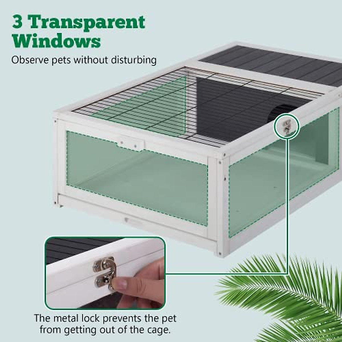 Tortoise House Wooden Turtle Habitat w/Removable Bottom, Large Reptile Cage Indoor Small Animals Habitats for Lizards, Bearded Dragon