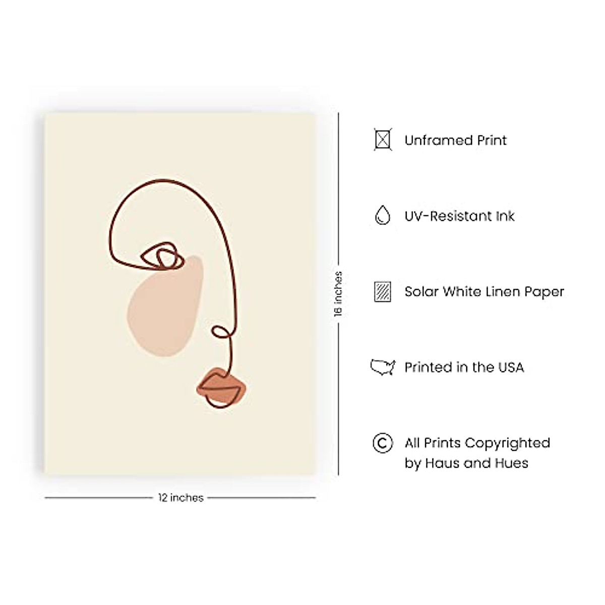 HAUS AND HUES Female Figure Wall Art Line Drawing - Single Line Drawing Wall Art | Woman Art Print Line Art Wall Decor Minimalist Wall Decor | 12" x 16" UNFRAMED (Silhouette Lipstick)