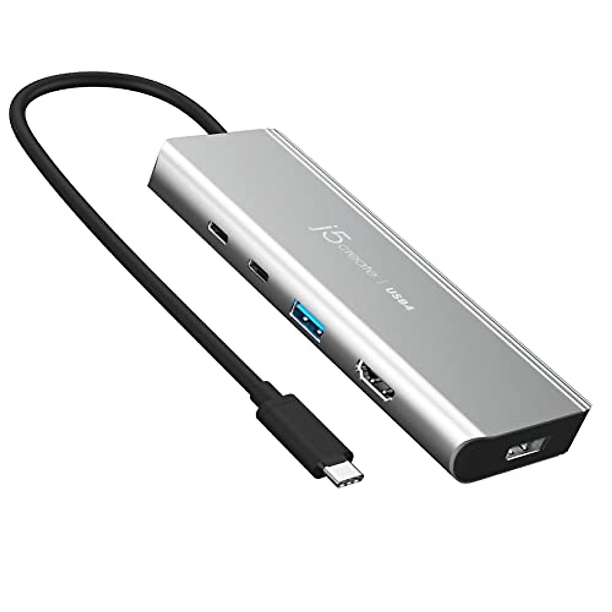 j5create USB4 Dual 4K Multi-Port Hub -5 in 1 USB4 Hub with PD 85W, Dual 4K Display, DisplayPort 1.4, USB-A, USB-C Ports | for Macbooks, Windows Laptops, Thunderbolt 3/4, and USB4 Devices (JCD401)