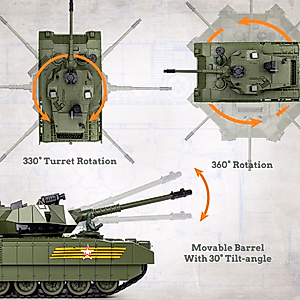 Supdex 1:18 RC Tank, 2.4Ghz Russia T-14 Remote Control Tank Model Toys, 15 Channel Battle Army Tank with Smoke Effects, Light and Sound, Military Toy for Adult, Kid That Shoots BBS and Water Bombs