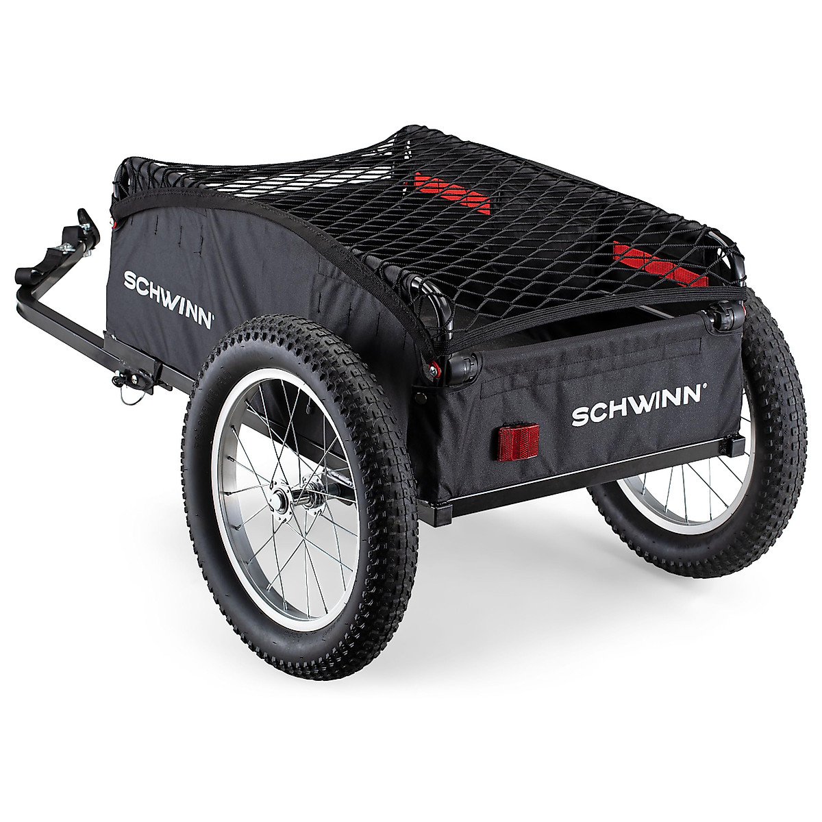 Schwinn Porter Cargo Trailer for Bike, 100 lbs. Max Weight Capacity, Collapsible Frame, Elasticized Mesh Net, Large Knobby Air-Filled Tires, Black