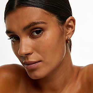 Hey Harper Iris Earrings Gold Huggie Hoop Earrings Dangle Drop - Waterproof & Sweatproof Dainty Gold Hoop Earrings for Women - Heart Pendant Earrings with 14K Golden Color PVD Coating