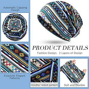 5 Pieces Women's Slouchy Beanie Hat Stretch Turban Hats Cancer Headwear Caps Baggy Skull Sleep Scarf (Striped Style) Multicoloured