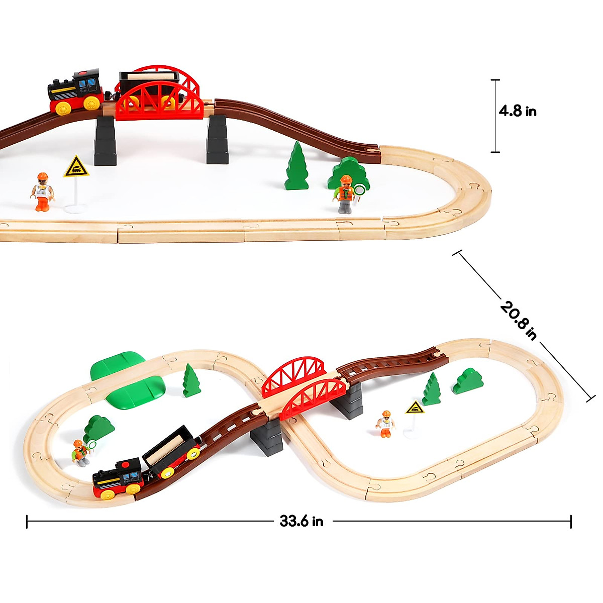 Asweets Wooden Train Set for Toddler,40 Piece with Train Track Electric Operated Fits Thomas,Brio,Melissa and Doug Magnet Battery Train Toy for 3 4 5 Years Old Boys