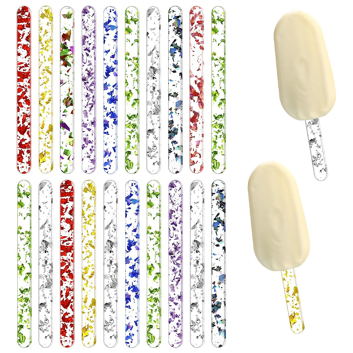 20 Pieces Reusable Acrylic Popsicle Sticks 4.5 Inch Popsicle Mold Sticks for DIY Ice Pop, Cake Pop,Candy Desert Making Crafts (Colorful)
