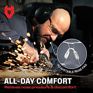 NoCry Clear Safety Glasses for Men and Women; Lightweight Work Glasses with Adjustable Frames and No-Slip Grips; Scratch Resistant Anti Fog Safety Glasses with Superior UV Protection, Black & Red