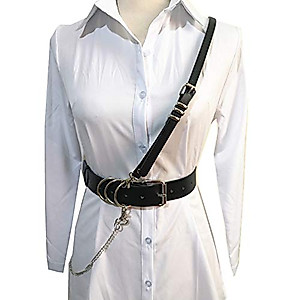 NONGFUGE Fashion Black Faux leather Harness Waist Body Belt Punk Chest Belt with Chains for Women Girls Ladies
