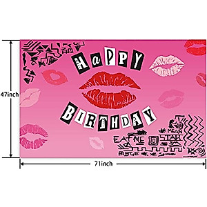 Hot Rose Pink Lip Happy Birthday Banner Backdrop Burn Book Theme Decorations Decor for Bridal Shower Wedding Night Out Hen Movie Party Bachelorette Party Girls Woman Birthday Party Favors Background