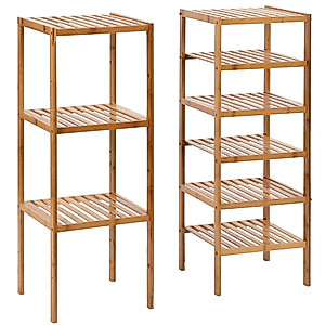 9-Tier Bamboo Bathroom Shelf, Customizable Shelving Unit, Multifunctional Storage Rack, Floor Standing Shelving Unit, Bathroom Shelves Organizer, Wood Corner Rack, for Kitchen, Livingroom, Bedroom