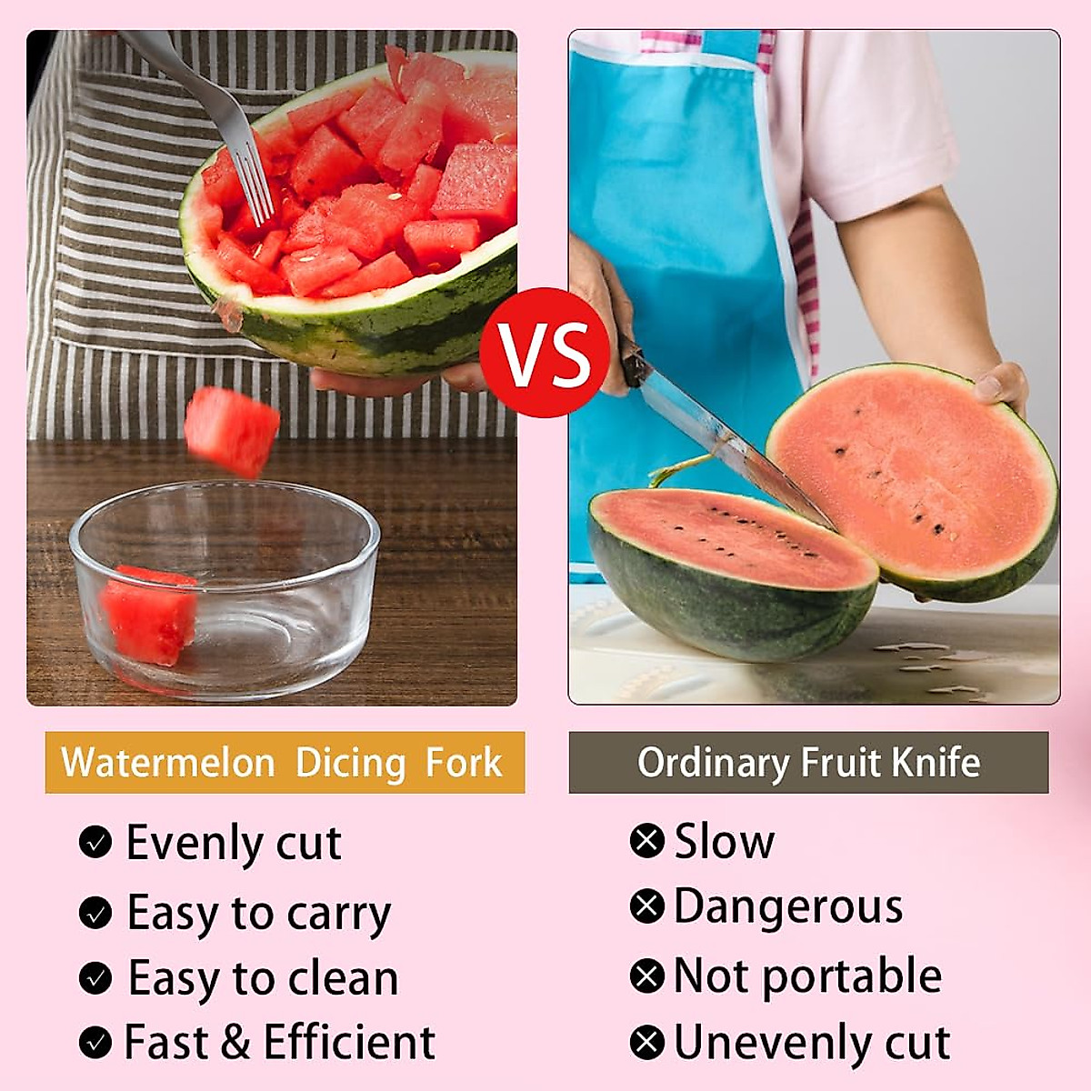 Watermelon Fork Slicer Cutter, Stainless Steel 2-in-1 Watermelon Fork Slicer, Portable Watermelon Fork Watermelon Cutter Slicer Tool Fruit Forks Slicer for Home Party Camping Kitchen Gadget