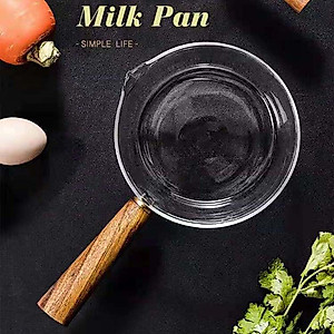 Vctitil Porridge Pot Soup Pot Wooden Handle Cookware High Temperature Resistant Transparent Glass Milk Noodle Pot Saucepan (400ml/600ml)(600ml)