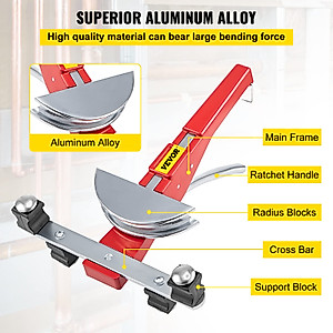VEVOR Pipe Bender, 7 Dies 1/4-7/8 Inch Refrigeration Ratcheting Tube Bender Kit, 90° Tubing Bender with Reverse Bending Attachment for HVAC