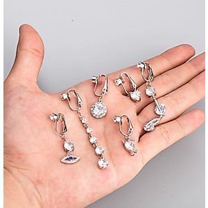 NICEIGHT 10PCS Faux Belly Button Rings for Women Dangle Belly Rings Clip On Belly Rings Butterfly Evil Eye Fake Navel Rings Non Piercing Jewelry S10