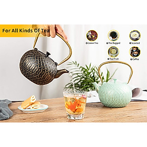 Tea Kettle, Toptier Japanese Cast Iron Tea Kettle for Stove Top, Stovetop Safe Teapot with Infusers for Loose Tea, 34 Ounce (1000 ml), Turquoise Melody