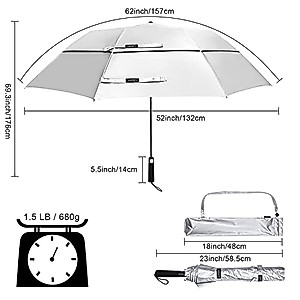 G4Free 62 Inch Portable UV Protection Large Golf Umbrella Automatic Open Double Canopy Big Sun Umbrella Windproof Oversize Sports Umbrellas(Silver/Black)