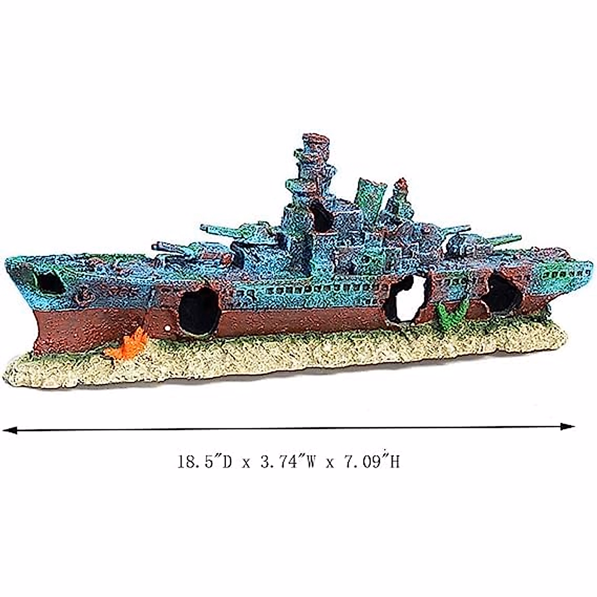 UMEWAVE 18.5 Inch Boat Sunk Battleship War Ship,Fish Tank Cave Ornaments, Wreck Boat Decor,Resin Material Aquarium Sunk Ship Eco-Friendly for Fish Favors